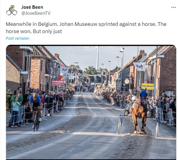 Paard wint van oud-wereldkampioen wielrennen tijdens Winkel Koerse ...